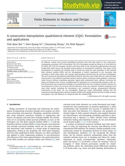 A Consecutive Interpolation Quadrilateral Element Cq4 Formulation And