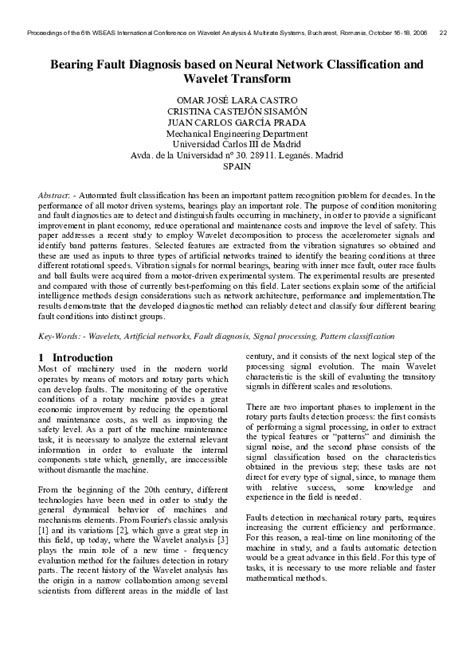 Pdf Bearing Fault Diagnosis Based On Neural Network Classification And Wavelet Transform
