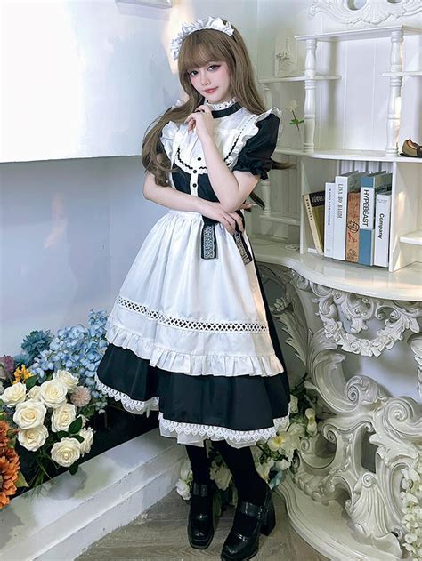 【楽天市場】メイド服 ワンピース 半袖 クラシカル ロング丈 メイド 定番 カチューシャ セット 英国風 ロリータ 大人可愛い エレガント