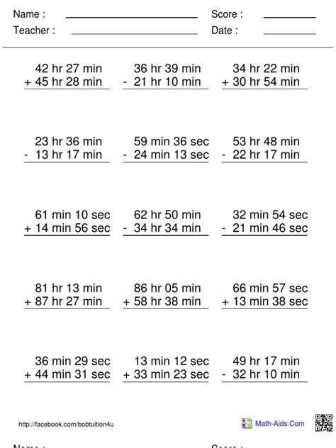 hour and minutes addition pdf