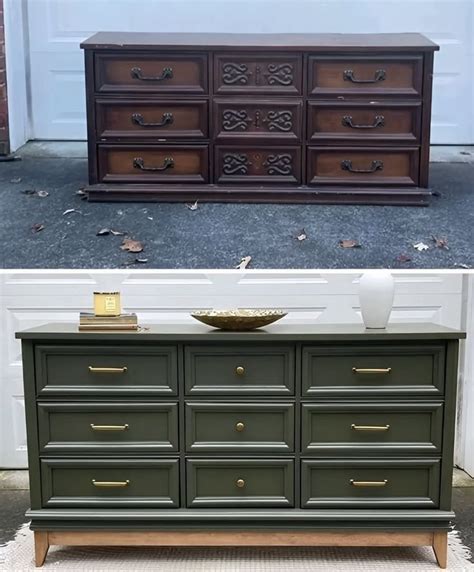 Refinished Green Furniture Dark Green Dresser Makeover 70s Furniture