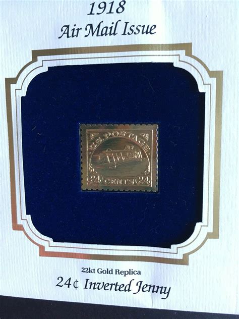 1918 Us Postage 22kt Gold Replica First Day Issue Inverted Jenny Plane