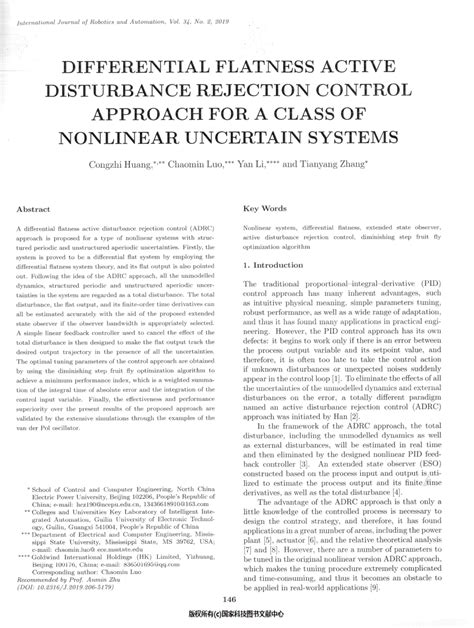 Pdf Differential Flatness Active Disturbance Rejection Control