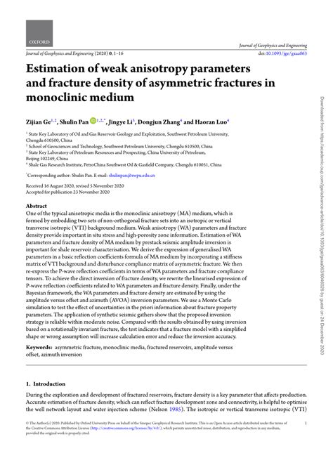 Pdf Estimation Of Weak Anisotropy Parameters And Fracture Density Of Asymmetric Fractures In