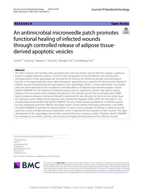Pdf An Antimicrobial Microneedle Patch Promotes Functional Healing Of