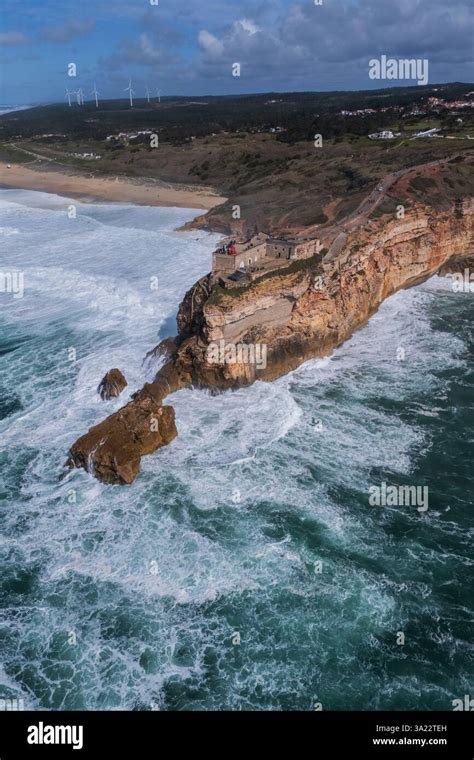 Aerial View Of The The Nazare Lighthouse Farol De Nazare Where