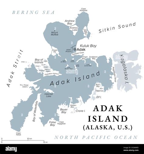 Adak Island Alaska Usa Graue Politische Karte Auch Father Island