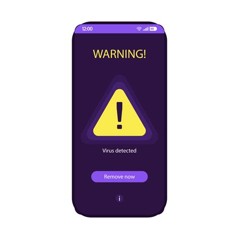 Mobile Security App Smartphone Interface Vector Template Warning Message On Phone Screen Purple