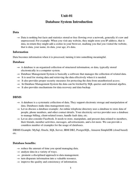 Unit 01 Database System Introduction Pdf Databases Computer File