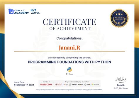 Completed Python Programming Course Janani R Posted On The Topic