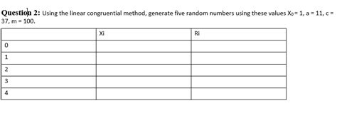 solved question 2 using the linear congruential method