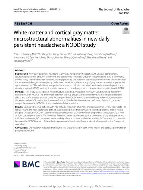 Pdf White Matter And Cortical Gray Matter Microstructural Abnormalities In New Daily