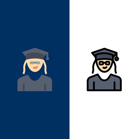 Cap Education Graduation Woman Icons Flat And Line Filled Icon Set