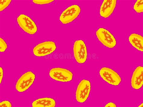 Seamless Pattern With Gold Coins And Bitcoin Symbol In Pixel Art Style 3d Coins In The Style Of