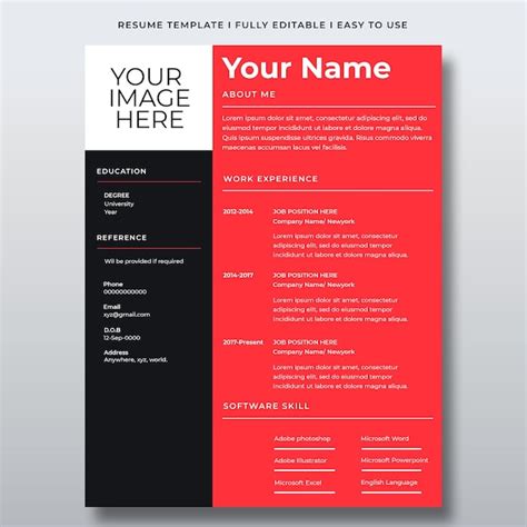Premium Psd Modern Style Black Red Resume Template