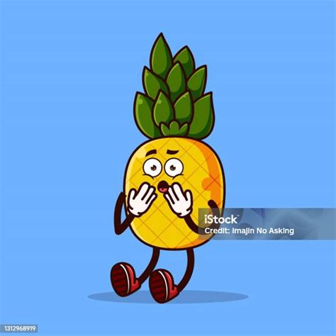 귀여운 파인애플 캐릭터가 충격을 받았습니다 과일 문자 아이콘 개념 격리 이모티콘 스티커 플랫 만화 스타일 벡터 감정에 대한 스톡