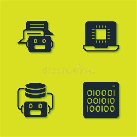 Set Chat Bot Binary Code Artificial Intelligence Robot And Processor