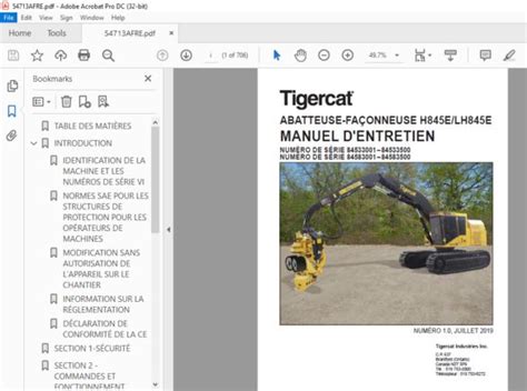 Tigercat Abatteuse FaÇonneuse H845e Lh845e Manuel Dentretien 1
