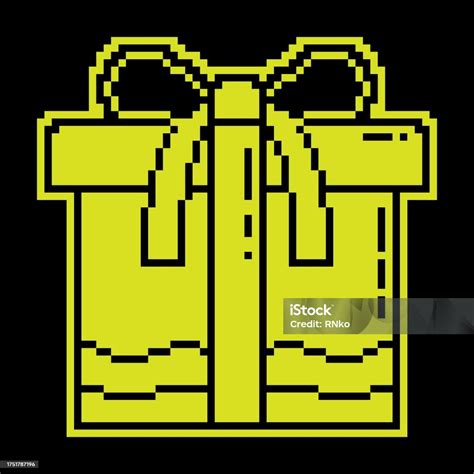 픽셀 실루엣 아이콘입니다 위에 활을 가진 선물 휴일 상자 2022년 새해와 생일을 위한 선물과 서프라이즈 단순 검정색과 노란색 벡터 분리 Day 8에 대한 스톡 벡터 아트