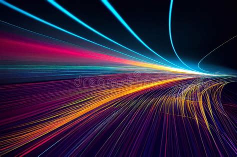 Digital Illustration Of An Abstract Futuristic Bright Colourful Neon Light Trails Energy Style