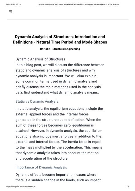 Solution Dynamic Analysis Of Structures Introduction And Definitions