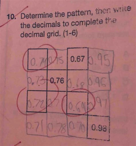 10 determine the pattern then write the decimals to complete the