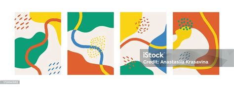 순진한 그루비 추상적 인 모양이 설정되었습니다 잔인한 현대 인물 서클 타원형 물결 패턴 스위스 디자인 미학 트렌디한 복고풍