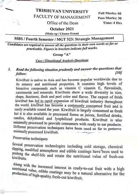 Strategic Management Mbs Fourth Semester Tu Old Question Paper Your All Notes