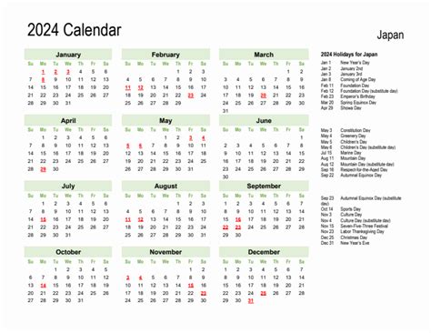 Japan Calendar 2024 Printable