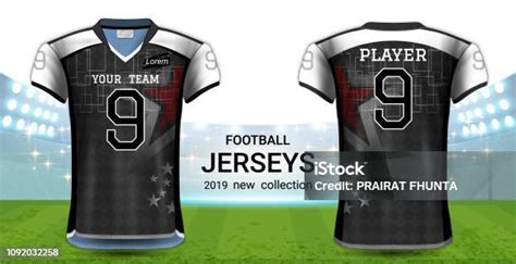 벡터 미식 축구 또는 축구 유니폼 유니폼 현실적인 그래픽 디자인 전면 및 프레 젠 테이 션 이랑 서식 파일 아트 워크 텍스트 이미지 로고를 적용할 쉬운 가능성 다시 보기 스