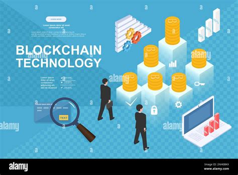 Cryptocurrency And Blockchain Isometric Composition With People