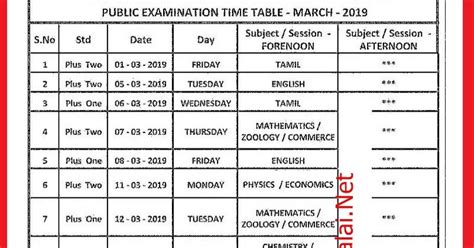 11th Public Exam Time Table 2019 Tamilnadu Schools ~ Padasalai No 1 Educational Website