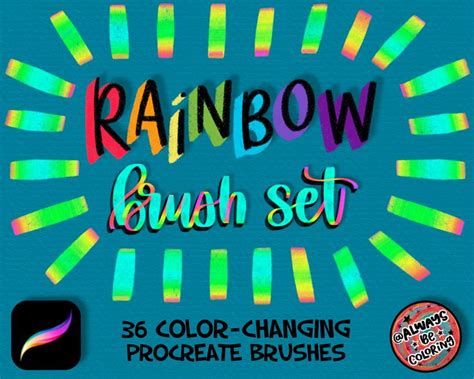 36 Rainbow Color-changing Procreate Brushes for Lettering, Illustration ...