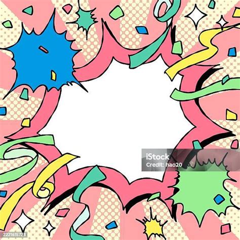 손으로 그린 비명 거품과 장식 팝 배경 프레임 햇살 리본 색종이 만화 스타일 스퀘어 사이즈 가시에 대한 스톡 벡터 아트 및 기타 이미지 Istock