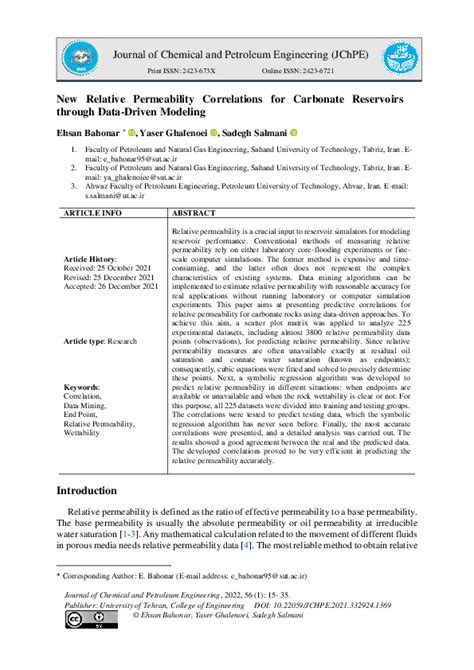 Pdf New Relative Permeability Correlations For Carbonate Reservoirs Through Data Driven Modeling