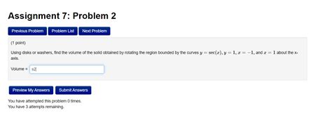 solved 1 ﻿point using disks or washers find the volume of