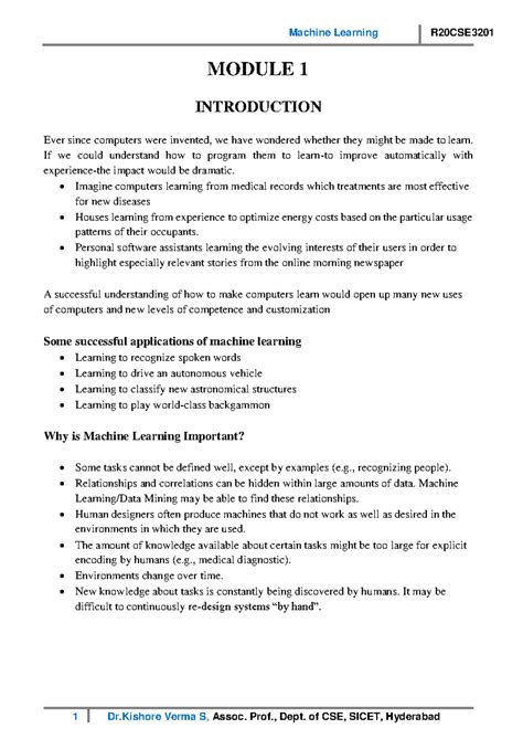 ML UNIT I Notes MODULE INTRODUCTION Ever Since Computers Were Invented We Have Wondered