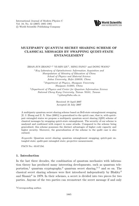 Pdf Multiparty Quantum Secret Sharing Scheme Of Classical Messages By