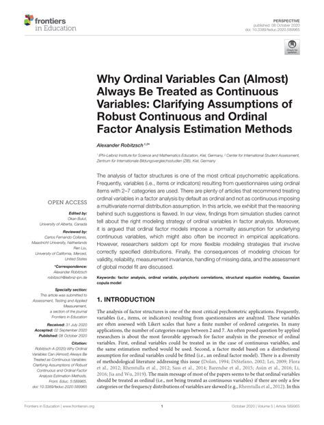 Pdf Why Ordinal Variables Can Almost Always Be Treated As Continuous Variables Clarifying