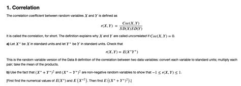 Solved Correlation The Correlation Coefficient Between Chegg