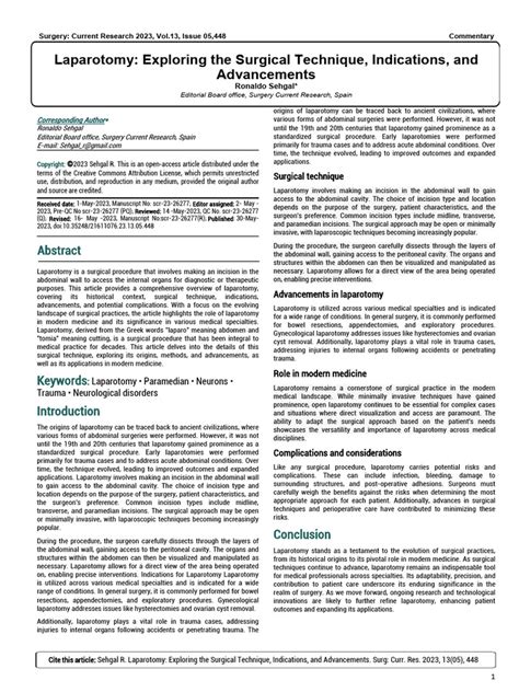 Laparotomy Exploring The Surgical Technique Indications And Advancements Pdf Surgery