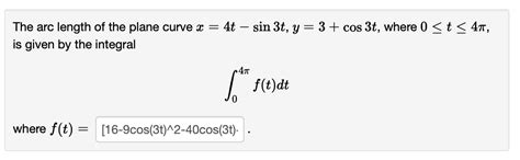 Solved The Arc Length Of The Plane Curve Chegg