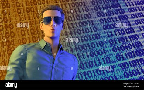 Online Security Expert Hacker Programming Binary Code Man With