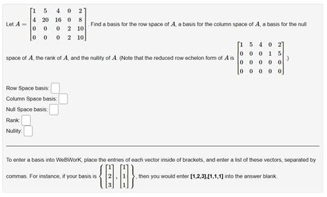 solved row space basis column space basis null space