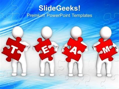 D Persons Holding Red Puzzle Pieces PowerPoint Templates Ppt Backgrounds For Slides