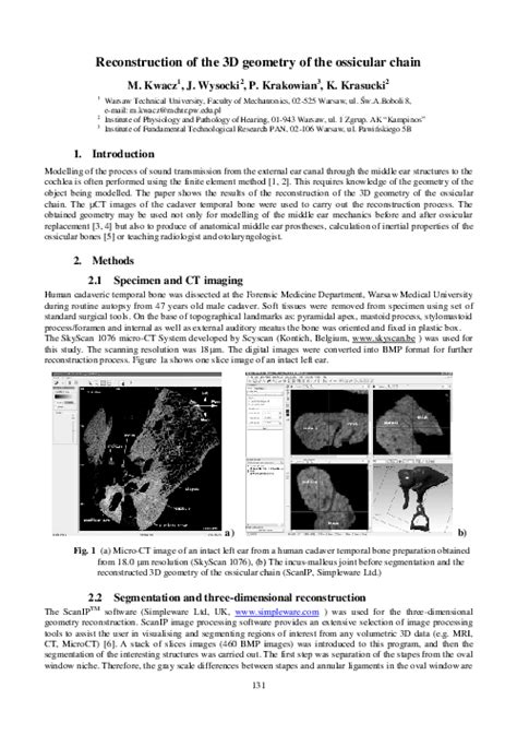 Pdf Reconstruction Of The 3d Geometry Of The Ossicular Chain Based On Micro Ct Imaging