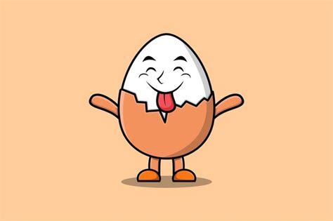 현대적인 귀여운 스타일 일러스트레이션의 화려한 표현을 가진 귀여운 만화 삶은 달걀 캐릭터 프리미엄 벡터