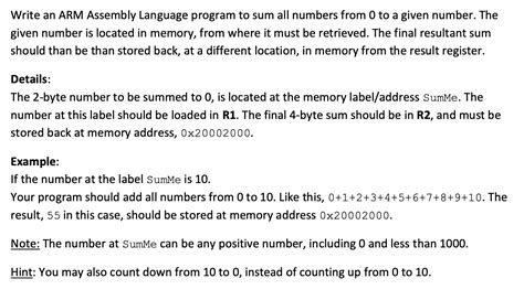 Write An ARM Assembly Language Program To Sum All Chegg