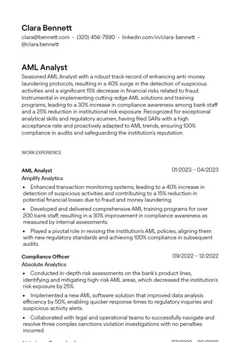4 Aml Analyst Resume Examples With Guidance