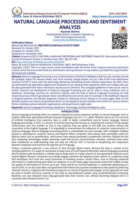Pdf Natural Language Processing And Sentiment Analysis
